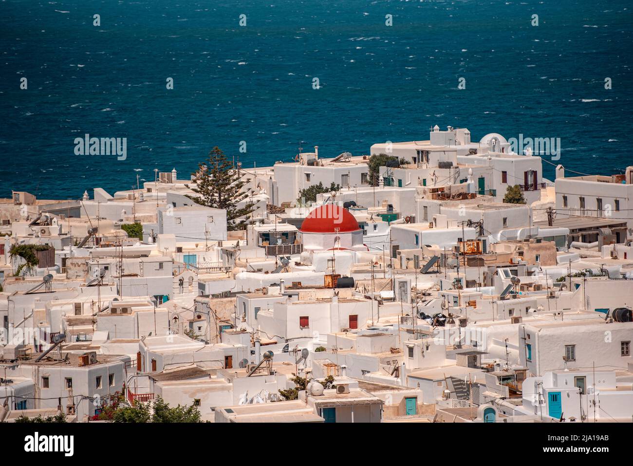 Mykonos island in Cyclades group in the Aegean Sea. summer party ...
