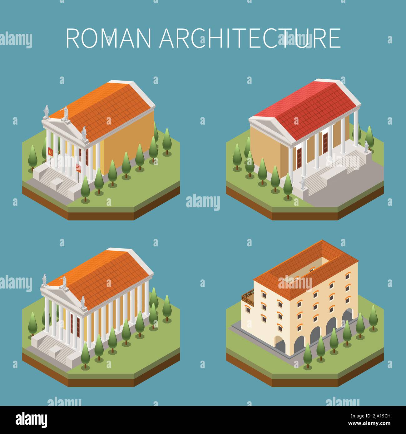 Roman empire set with architecture symbols isometric isolated vector ...