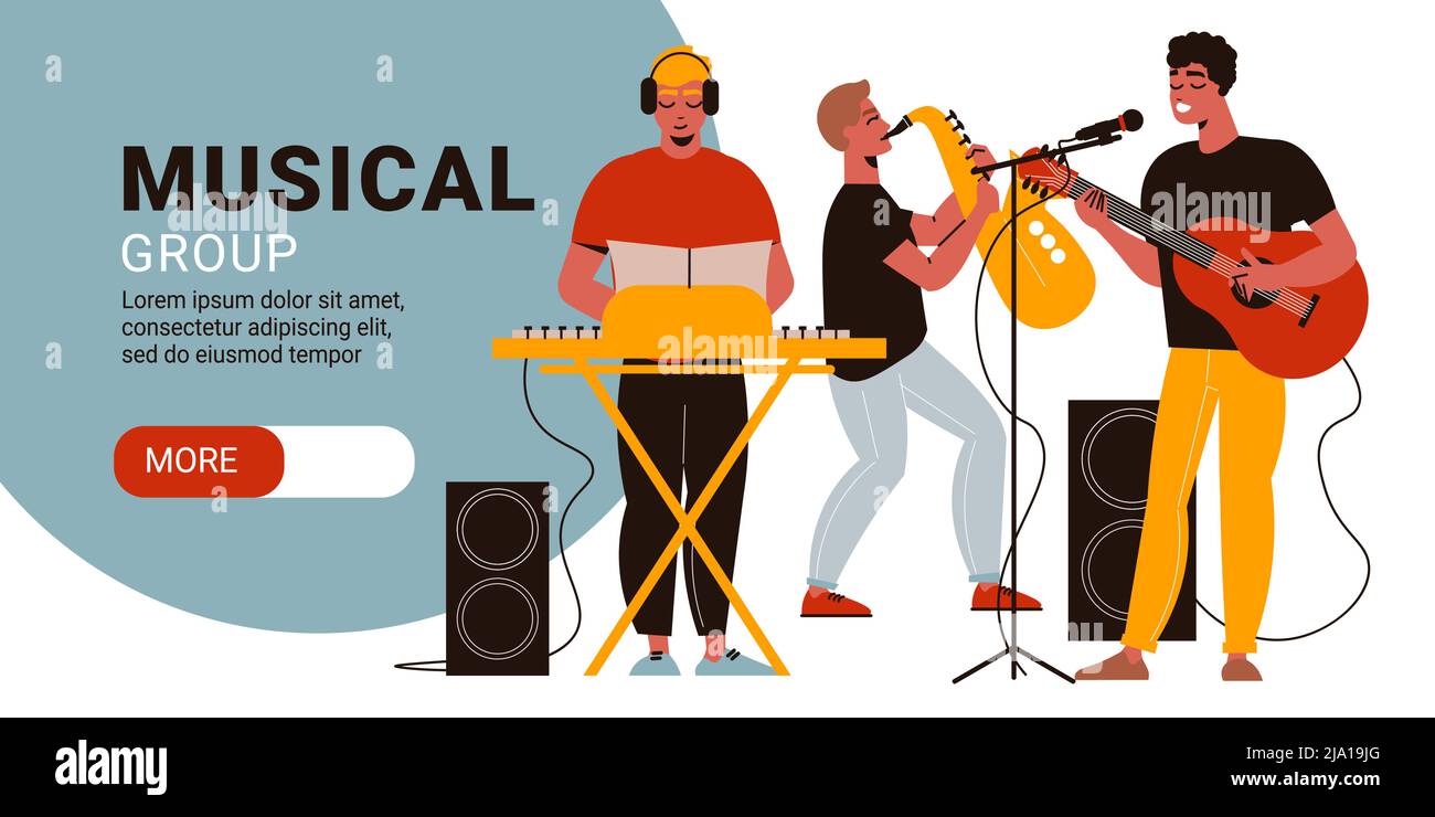 Musicians horizontal banner with editable text more button and ...
