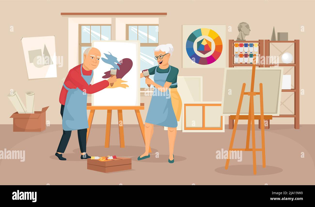 Elderly active painting Stock Vector Images - Alamy