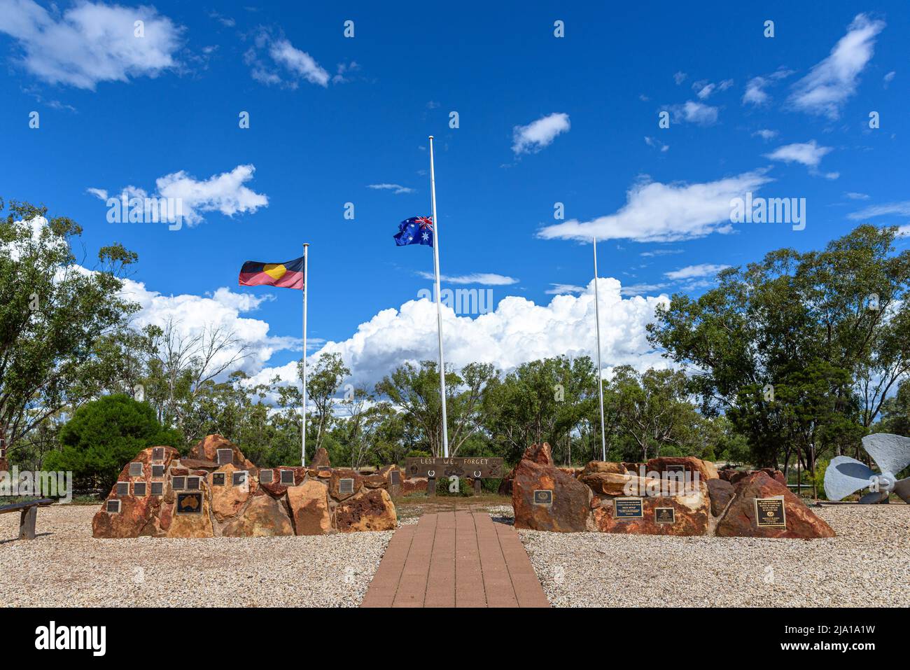 The Australian and Aboriginal flags at the Sheepyard Community War ...