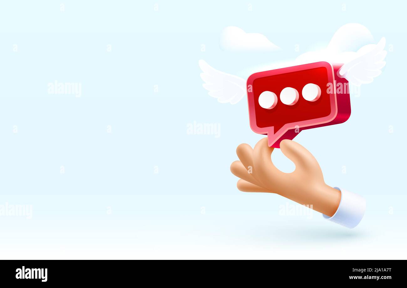 Hand hand holding a chat icon, banner message. Vector illustration ...