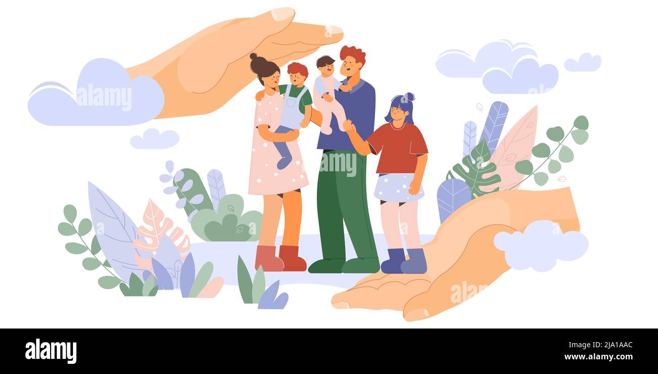 Family protection composition with characters of parents with kids ...