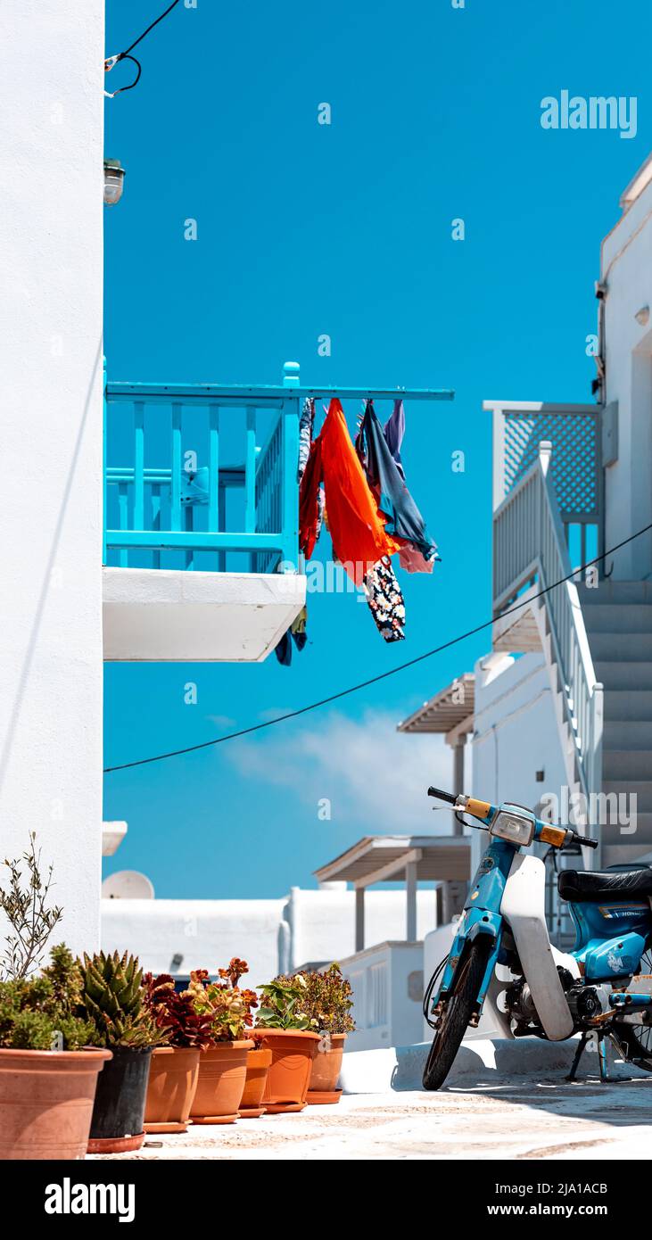 Mykonos island in Cyclades group in the Aegean Sea. summer party ...