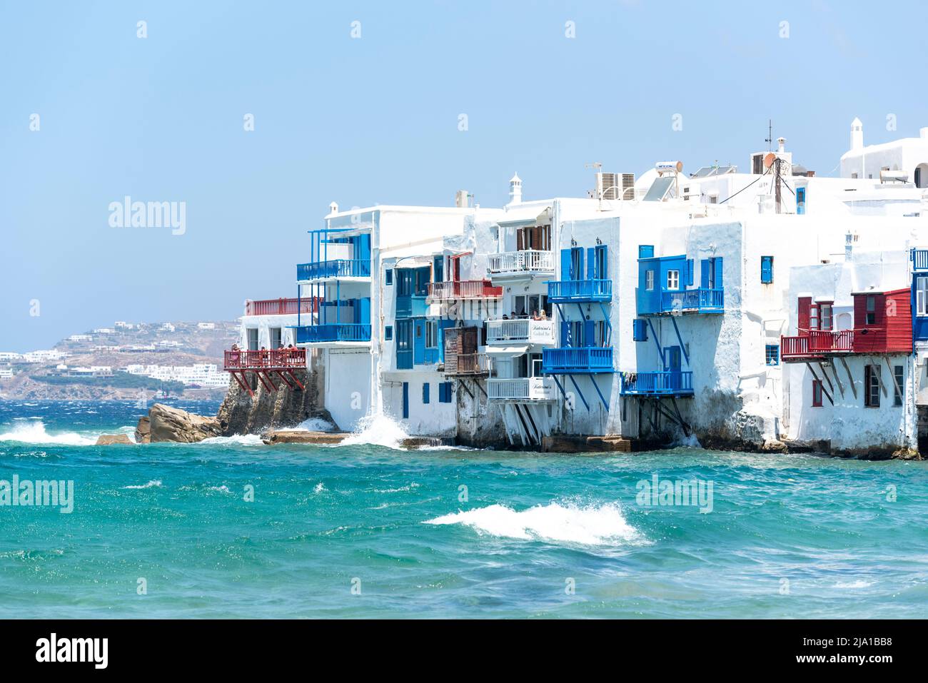 Mykonos island in Cyclades group in the Aegean Sea. summer party ...