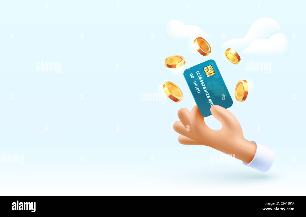 Hand hand holding a credit card icon, banner message. Vector ...