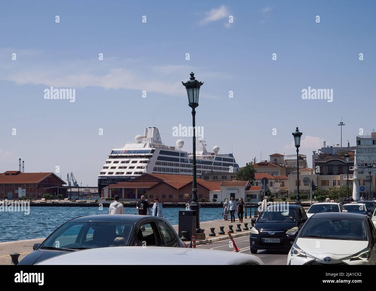 Thessaloniki, Greece big cruise ship moored on the Mediterranean. Day ...