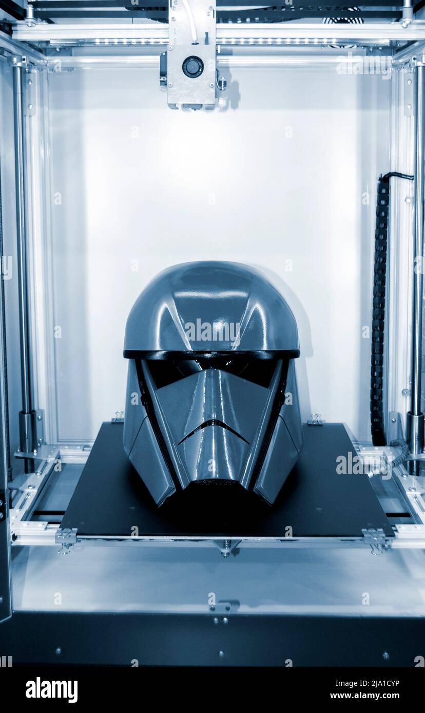 Object printed on 3D printer, on desktop of 3d printer. Progressive ...