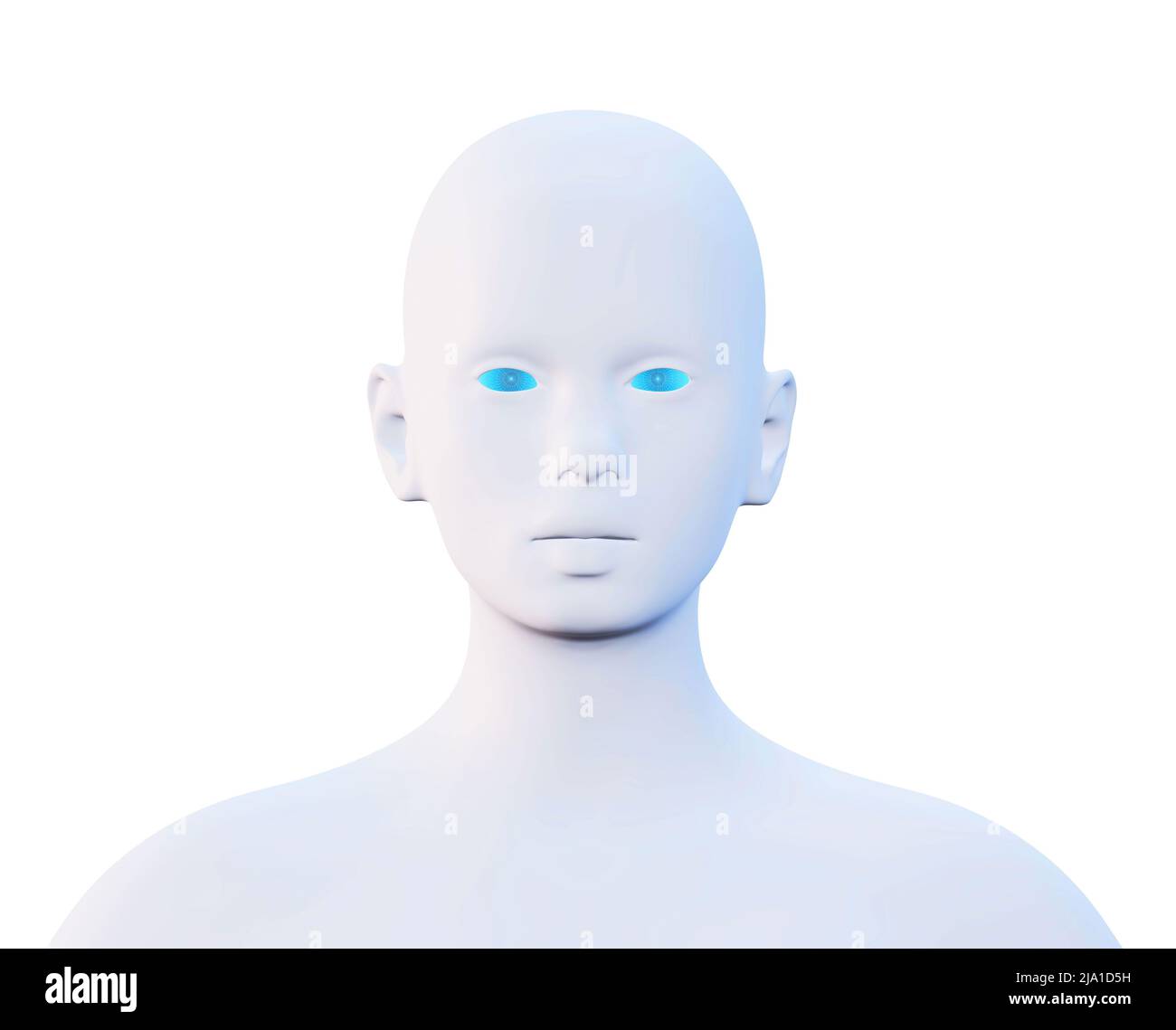 3d render of minimal female head, robot, frontal view, isolated on ...