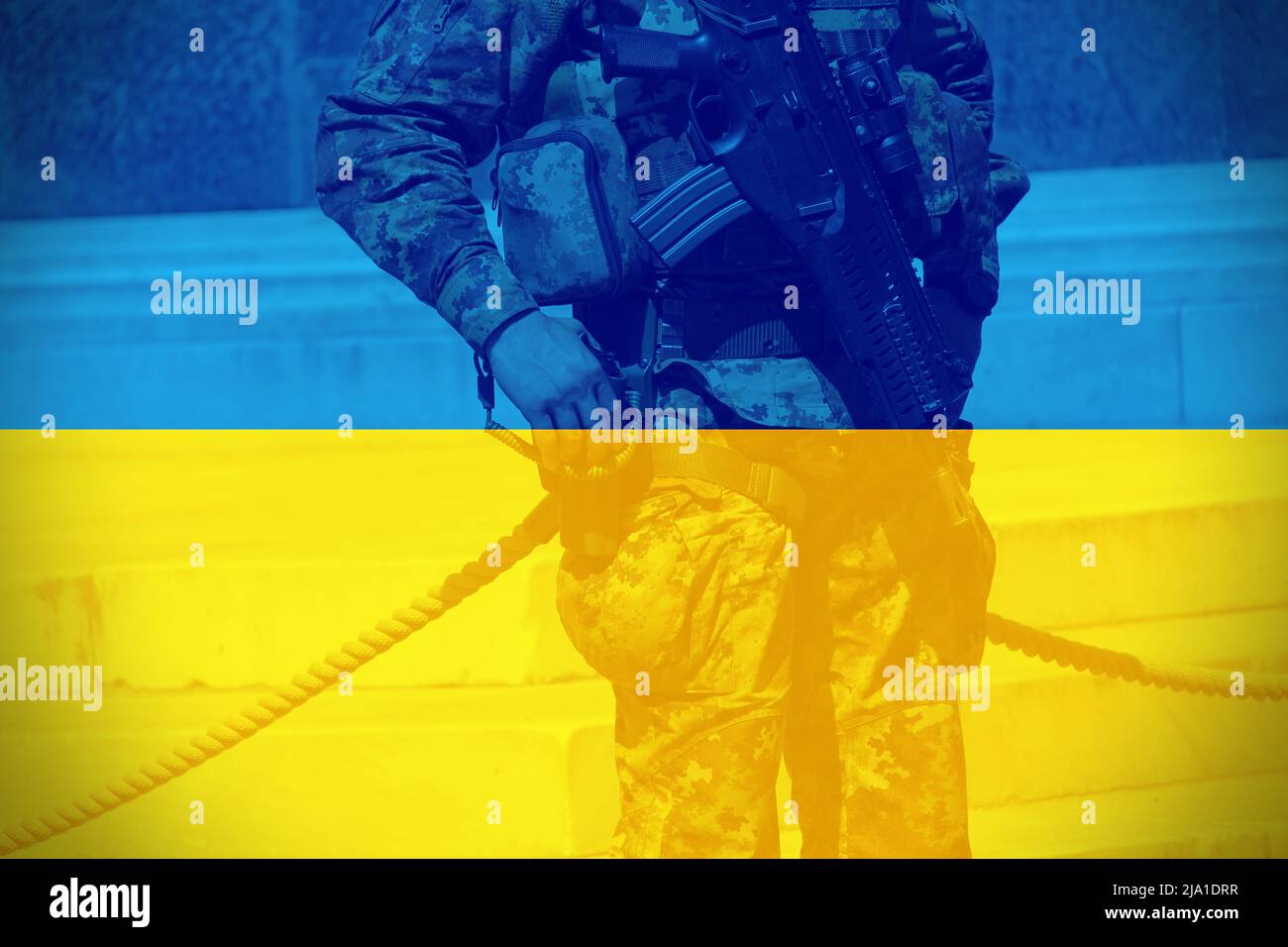 Ukrainian flag with the Soldier as background , concept of Army Stock ...