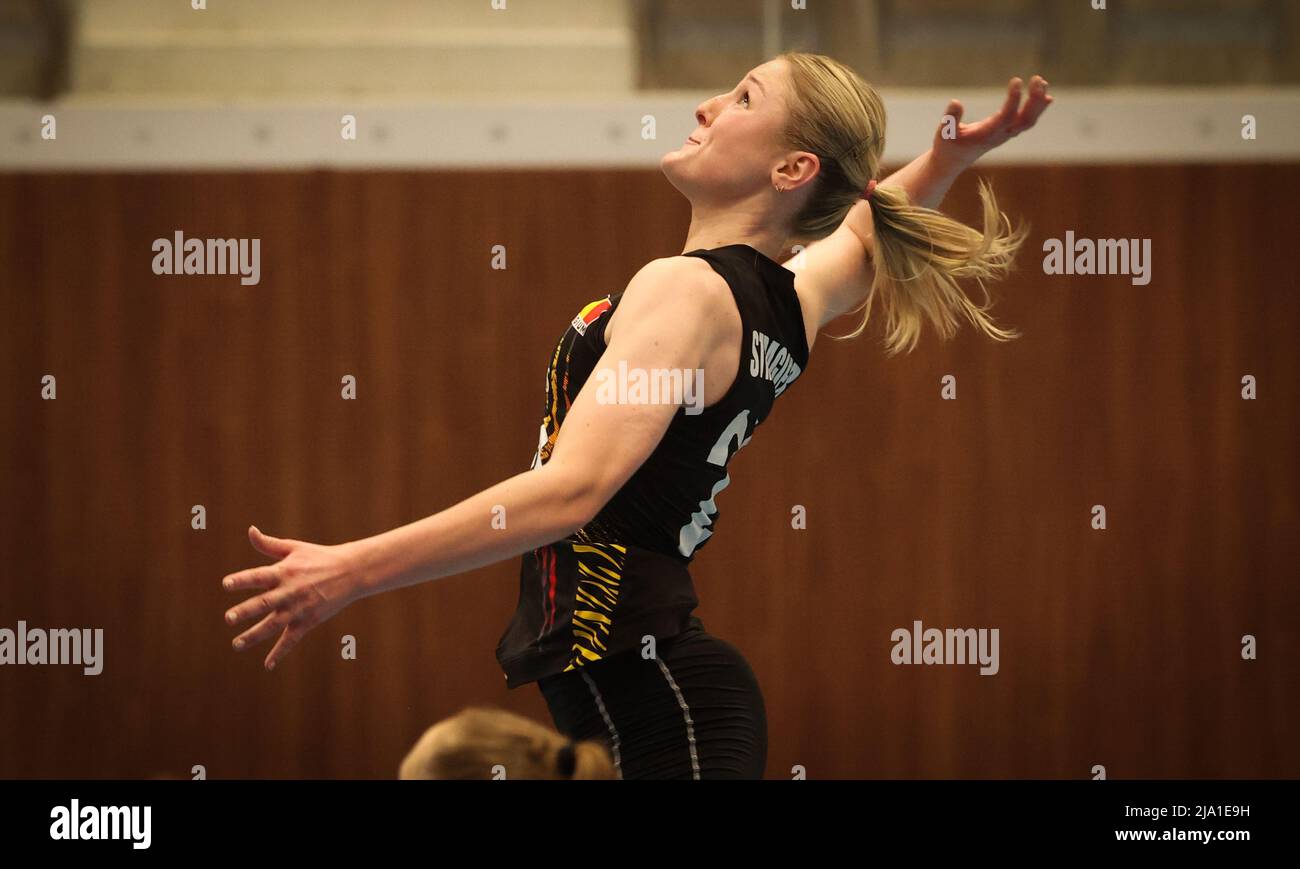Belgium's Manon Stragier pictured during a friendly volleyball game ...