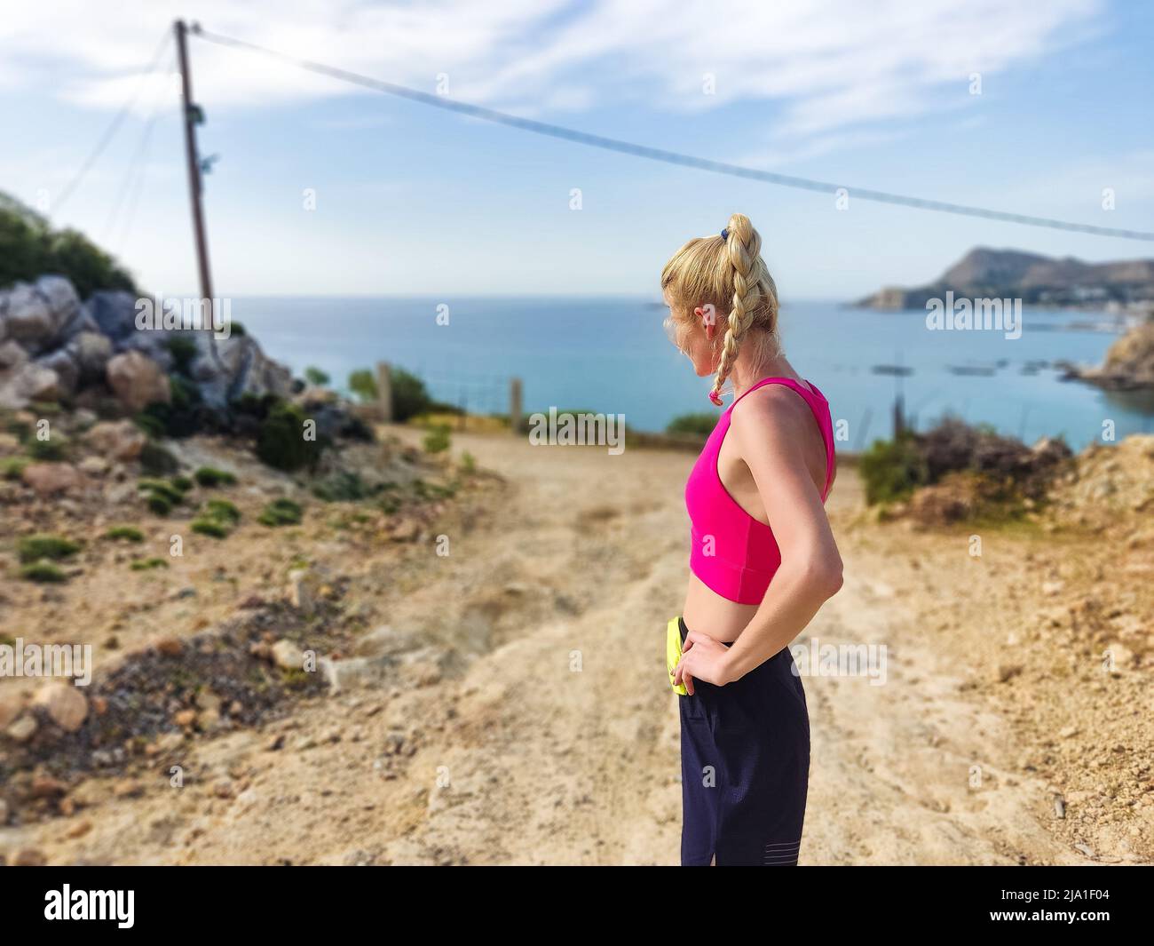 Beauty blonde woman running at summer vacations Stock Photo - Alamy