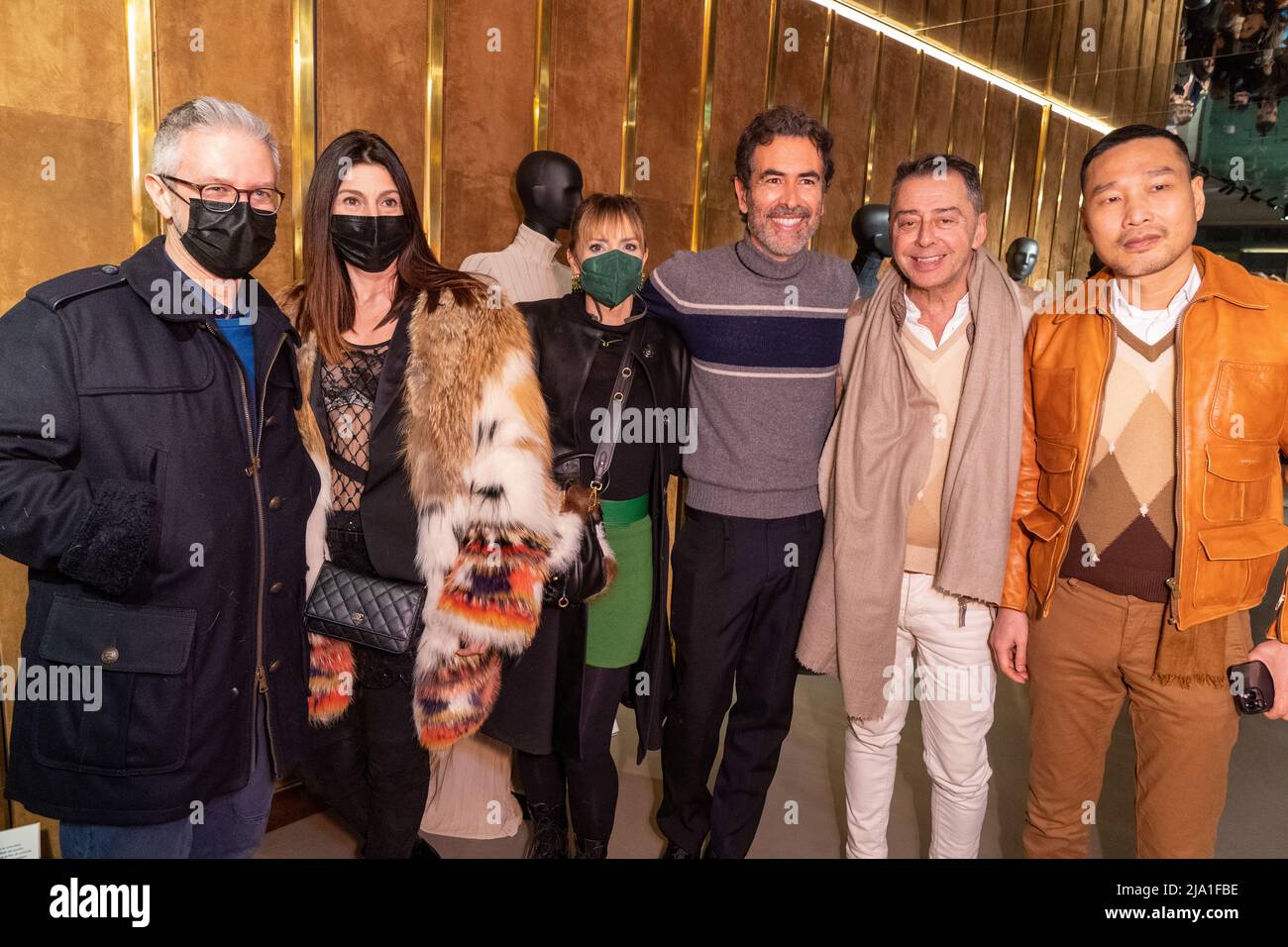MILAN, ITALY - FEBRUARY 26: Designer Cristiano Burani and guests posing ...