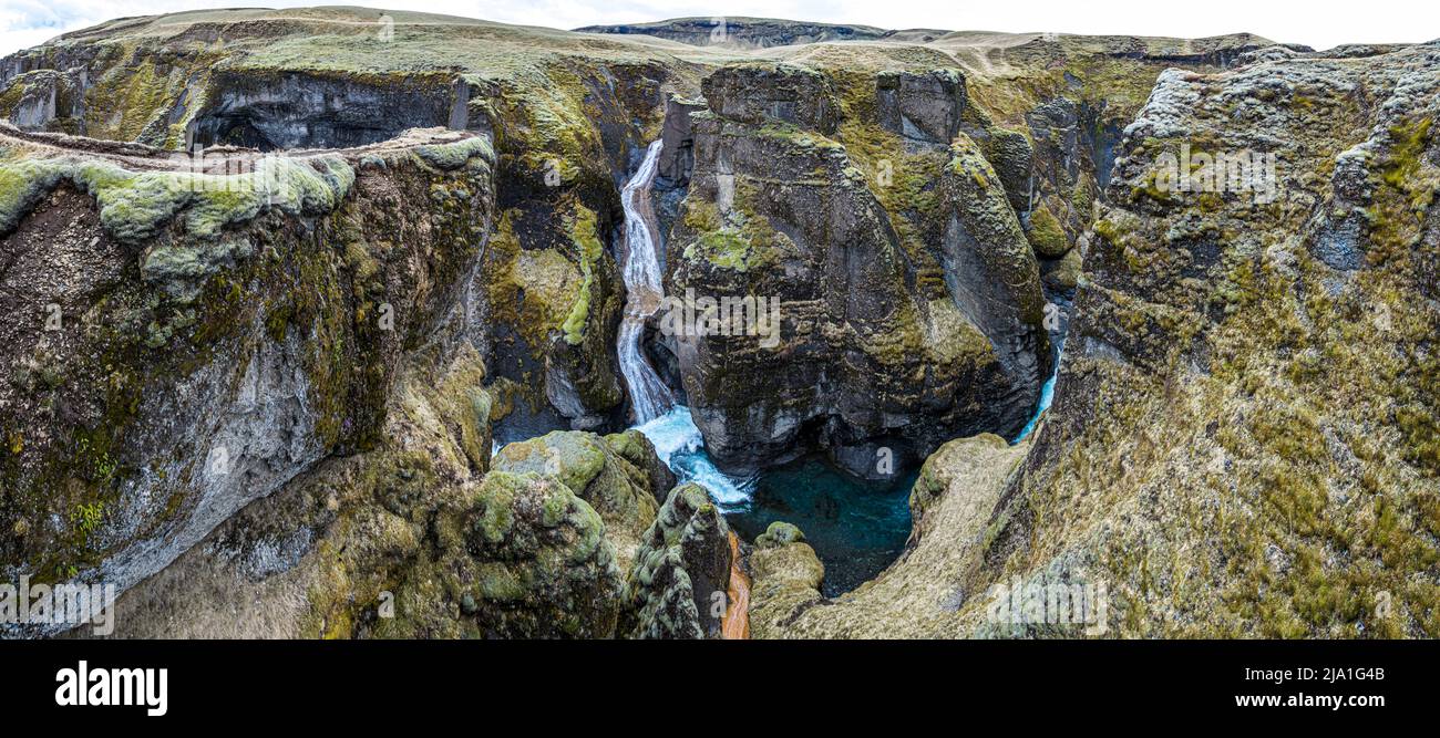 The canyon of Fjaðrárgljúfur is located near Kirkjubæjarklaustur, in ...