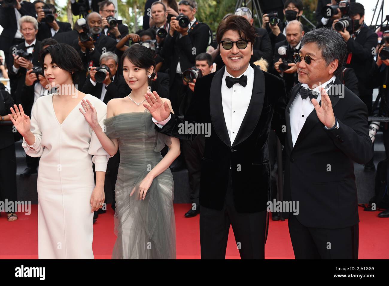 May 26th, 2022. Cannes, France. Lee Joo-Young, Choi Hee-jin, Song Kang-ho and Hirokazu Koreeda ...