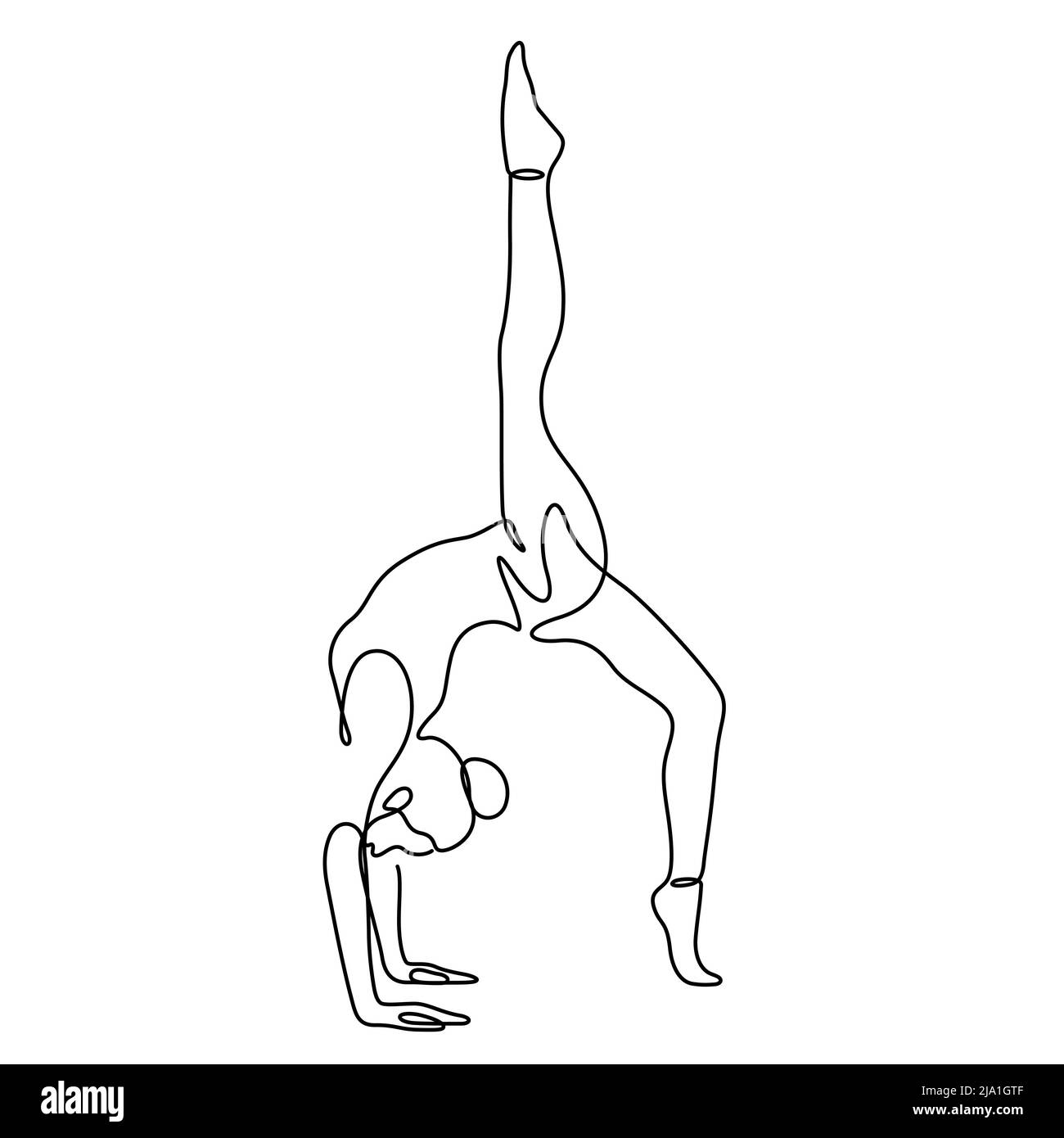 woman in yoga pose balancing vector illustration. One line drawing and ...