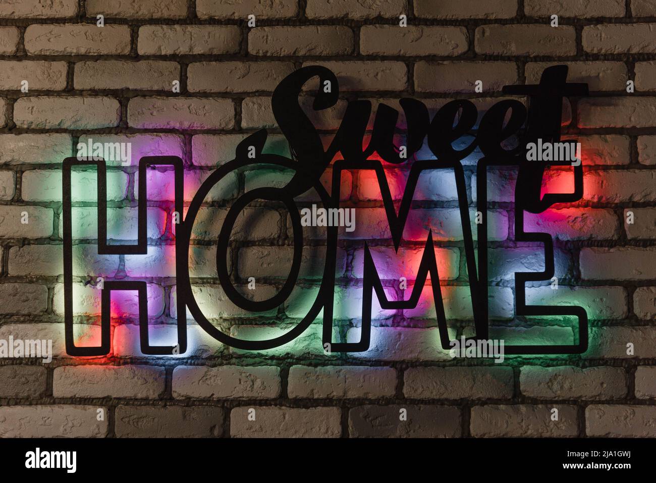 wood wall decor with backlight Stock Photo - Alamy