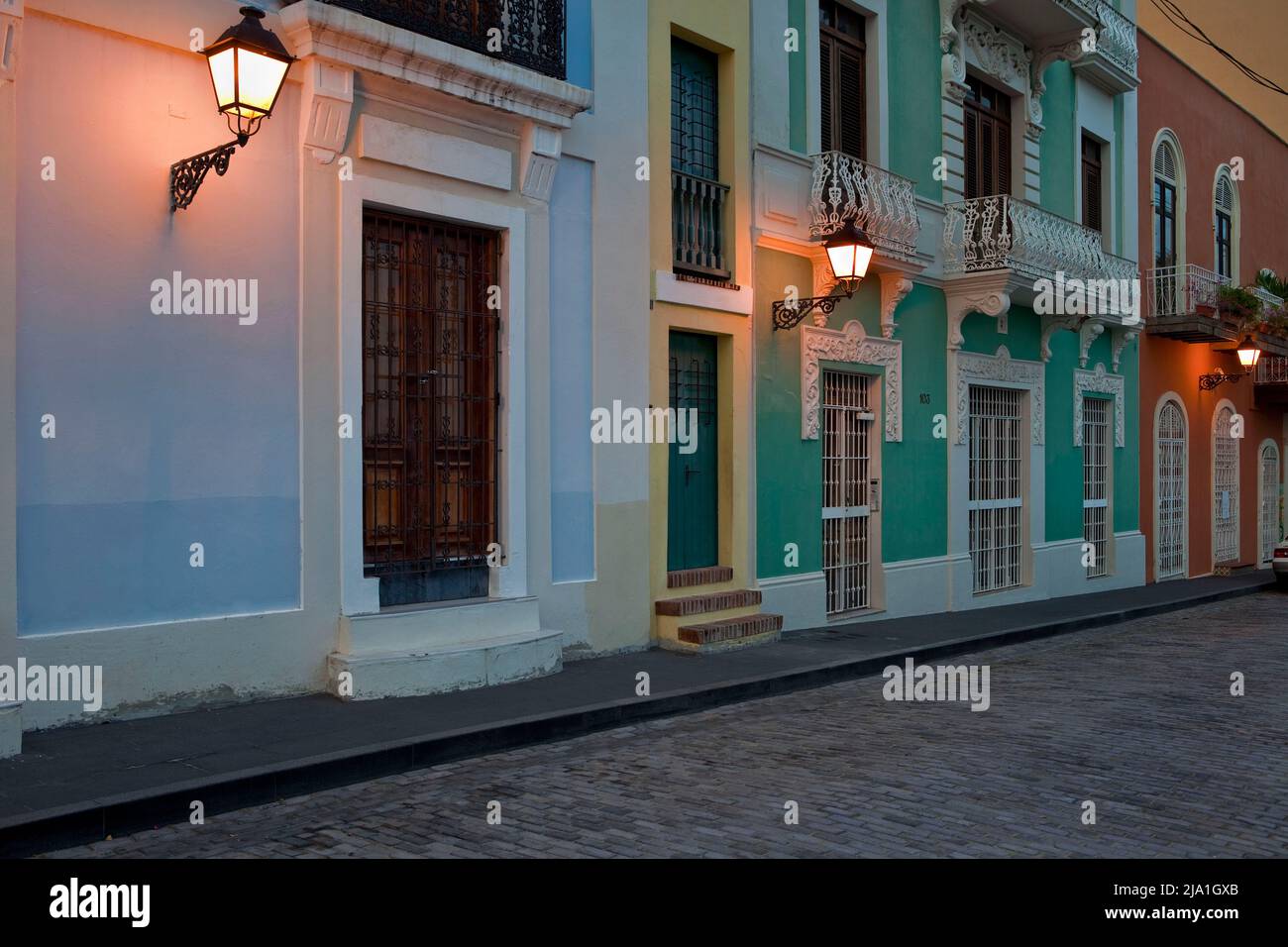 Colorful buildings dusk Puerto Rico 1 H Stock Photo - Alamy