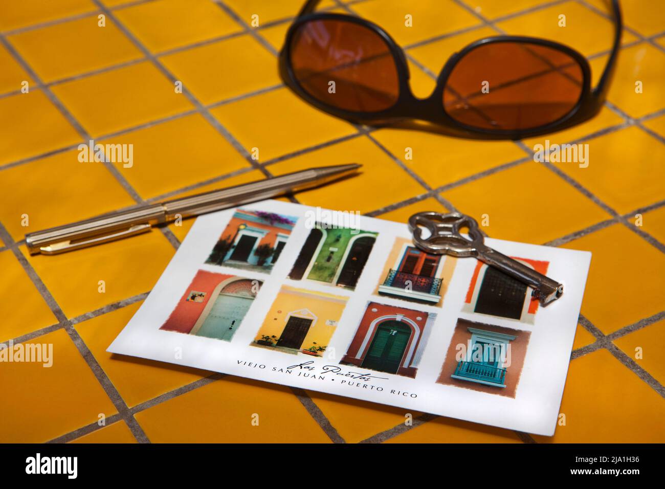 Postcard beach bar San Juan Puerto Rico V Stock Photo - Alamy