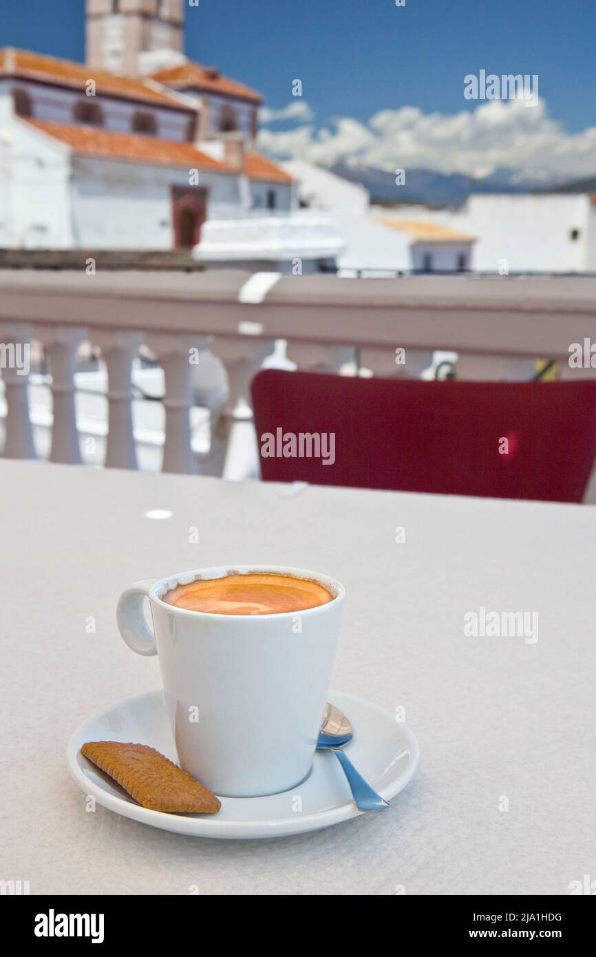 Cafe con leche restaurant patio overlooking church Salobrena Spain ...