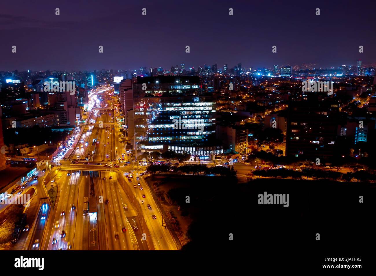 Aerial panoramic view of the Lima express way, Long exposure, Lima ...