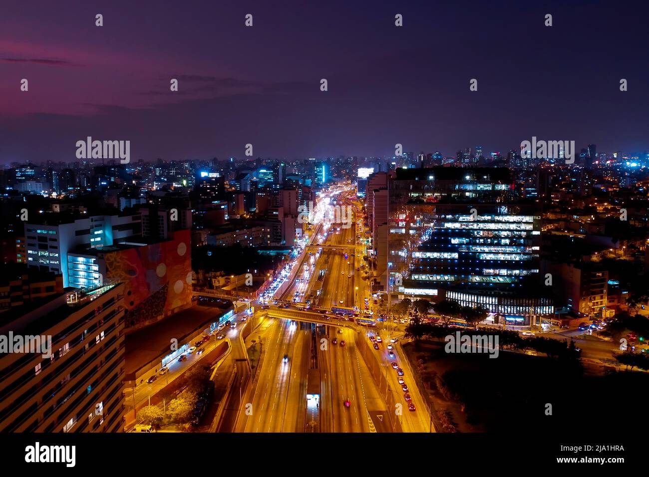 Aerial panoramic view of the Lima express way, Long exposure, Lima ...