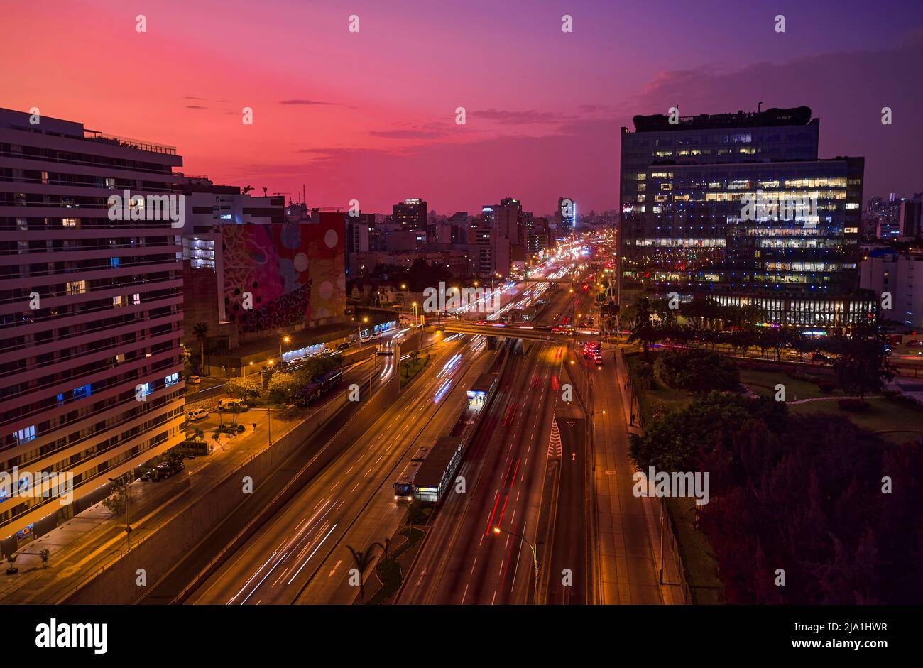 Aerial panoramic view of the Lima express way, Long exposure, Lima ...