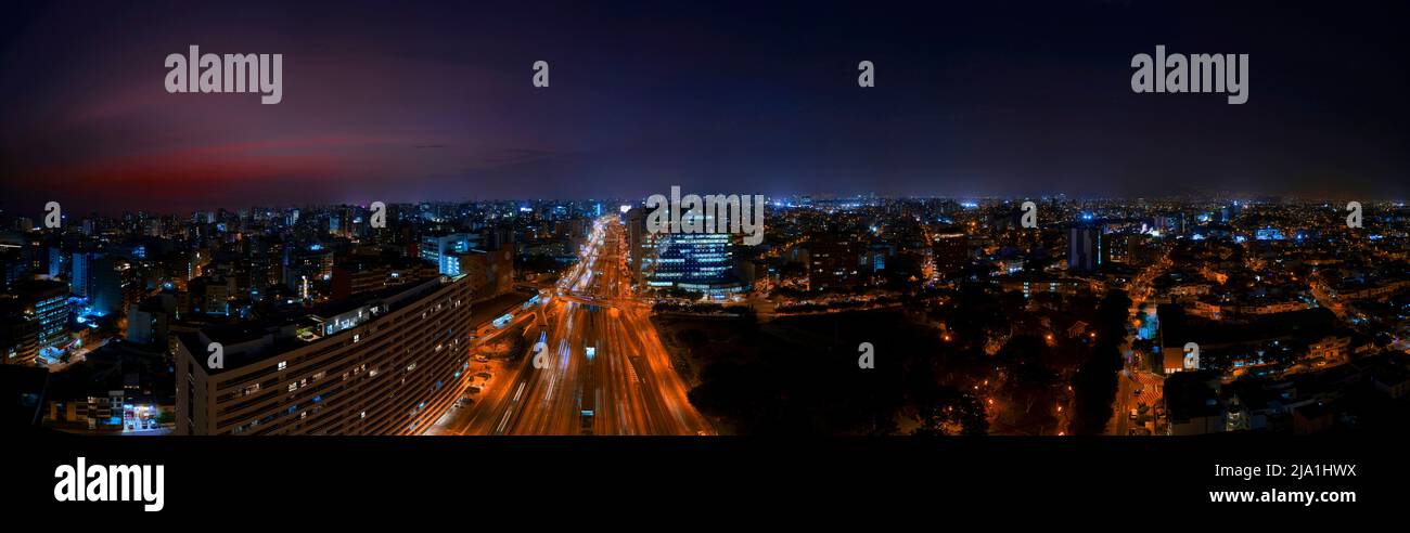 Aerial panoramic view of the Lima express way, Long exposure, Lima ...