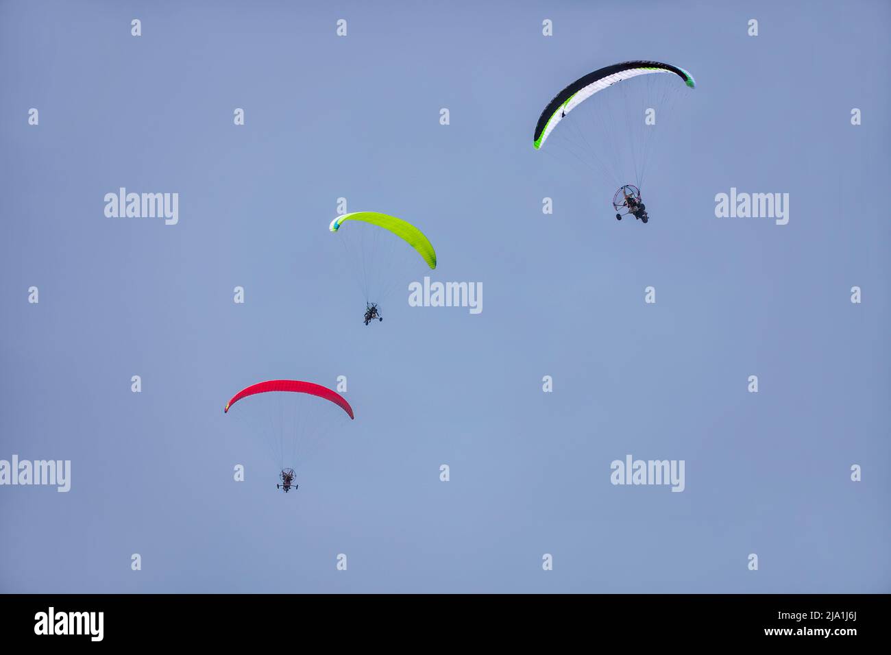 Three tandem powered parachutes in flight Salobrena Spain Stock Photo ...