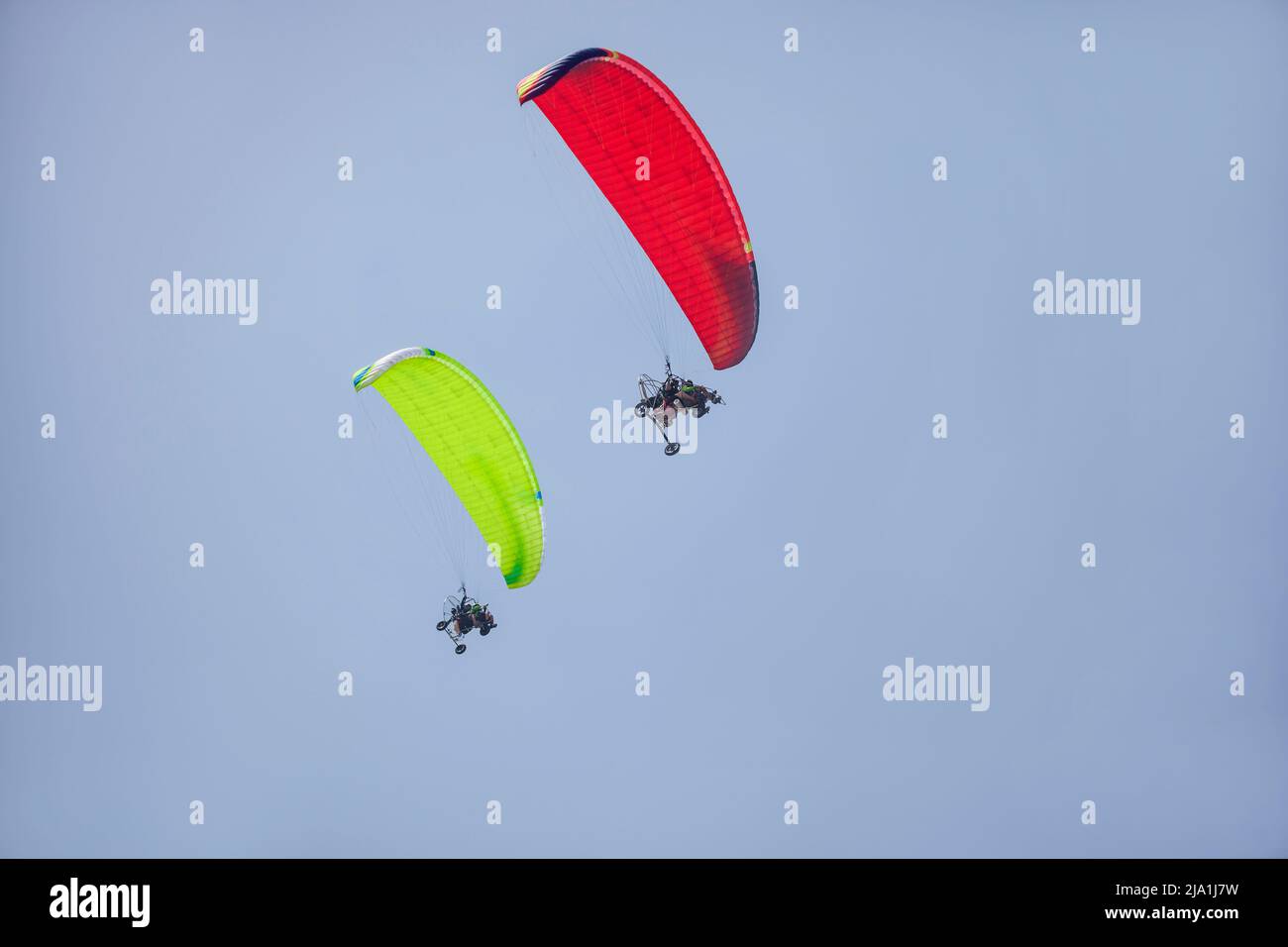 Two tandem powered parachutes in flight Salobrena Spain Stock Photo - Alamy