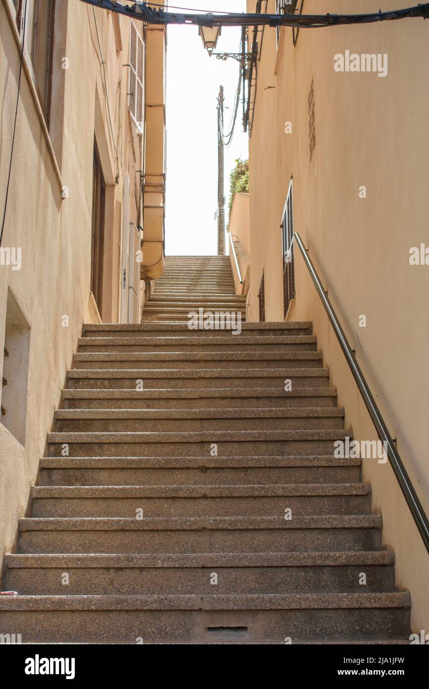 Steps in narrow streets of Cala Figuera, Mallorca, Spain Stock Photo ...