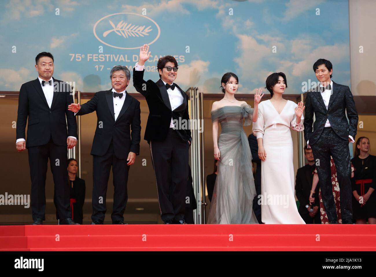 Cannes, France. May 26, 2022, Director Hirokazu Koreeda, Song Kang-ho, Ji-eun Lee, Joo-Young Lee ...