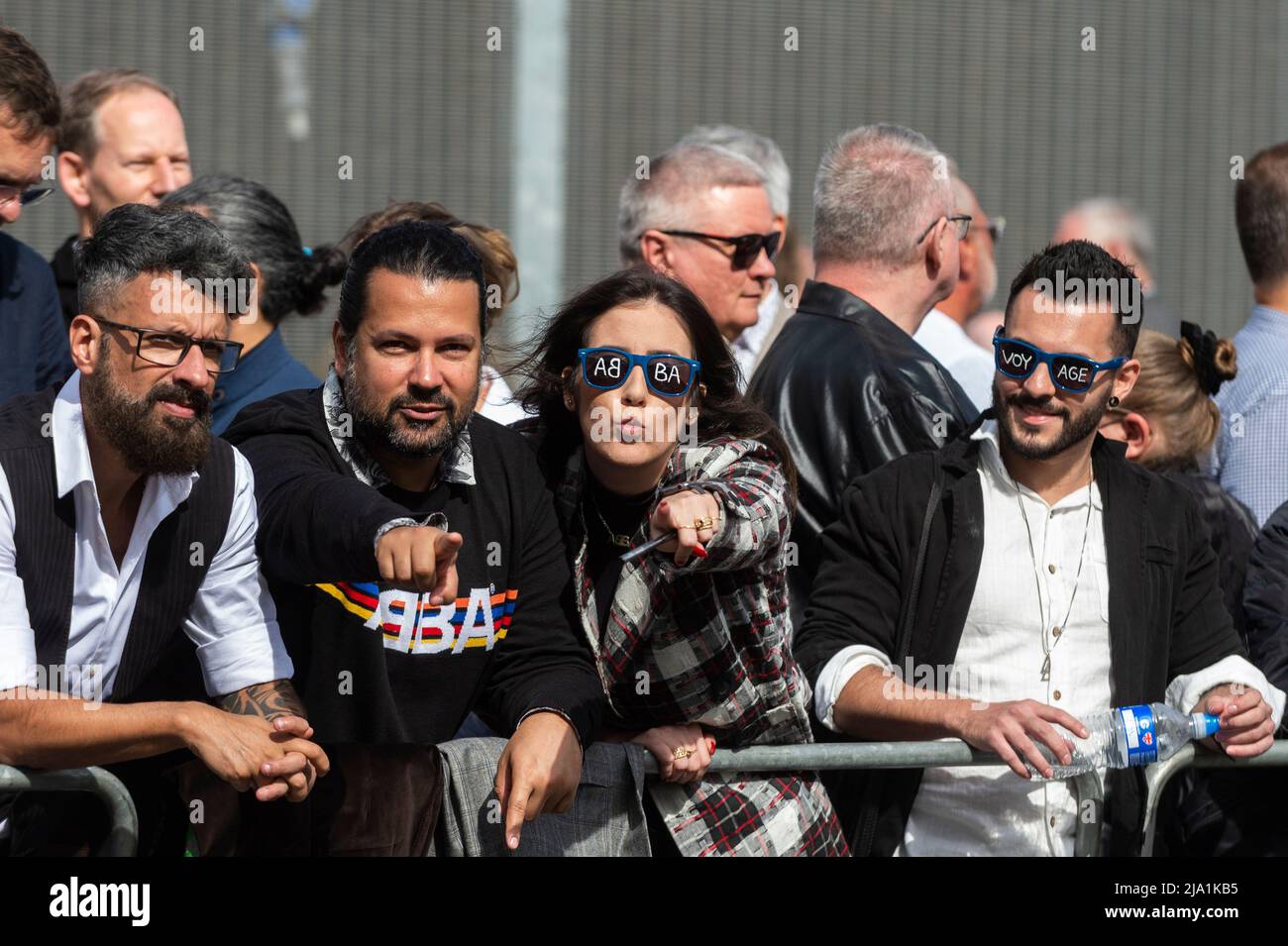 London, UK. 26 May 2022. ABBA fans ahead of the ABBA Voyage opening ...
