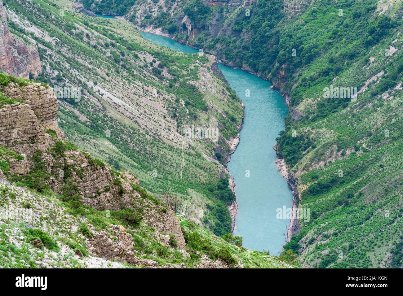 mountain landscape - deep canyon with a blue river Stock Photo - Alamy