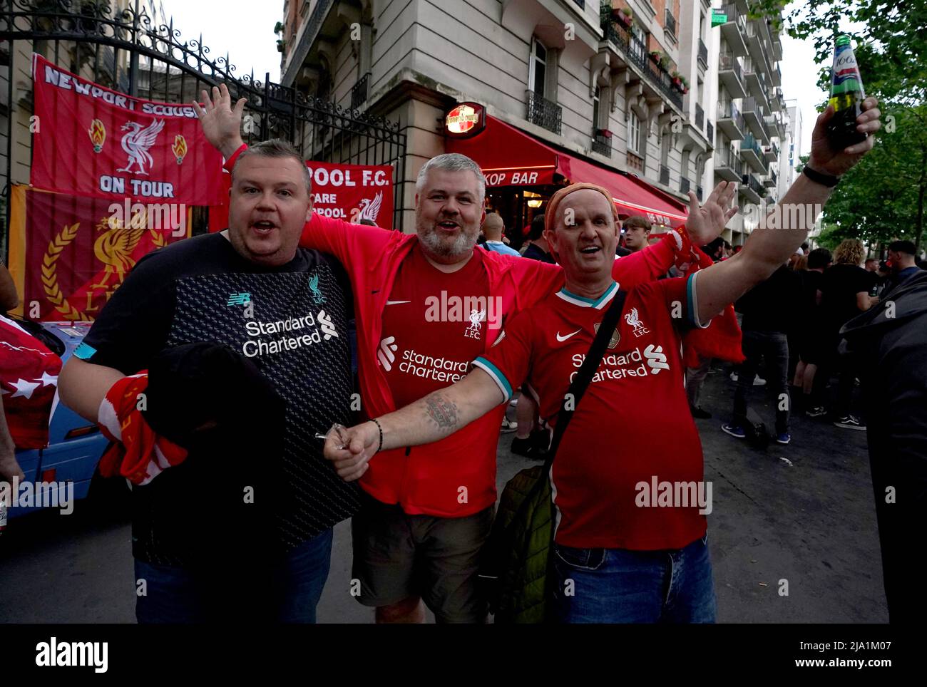 Liverpool fans from Iceland pose for a photo at The Kop Bar in Paris ...