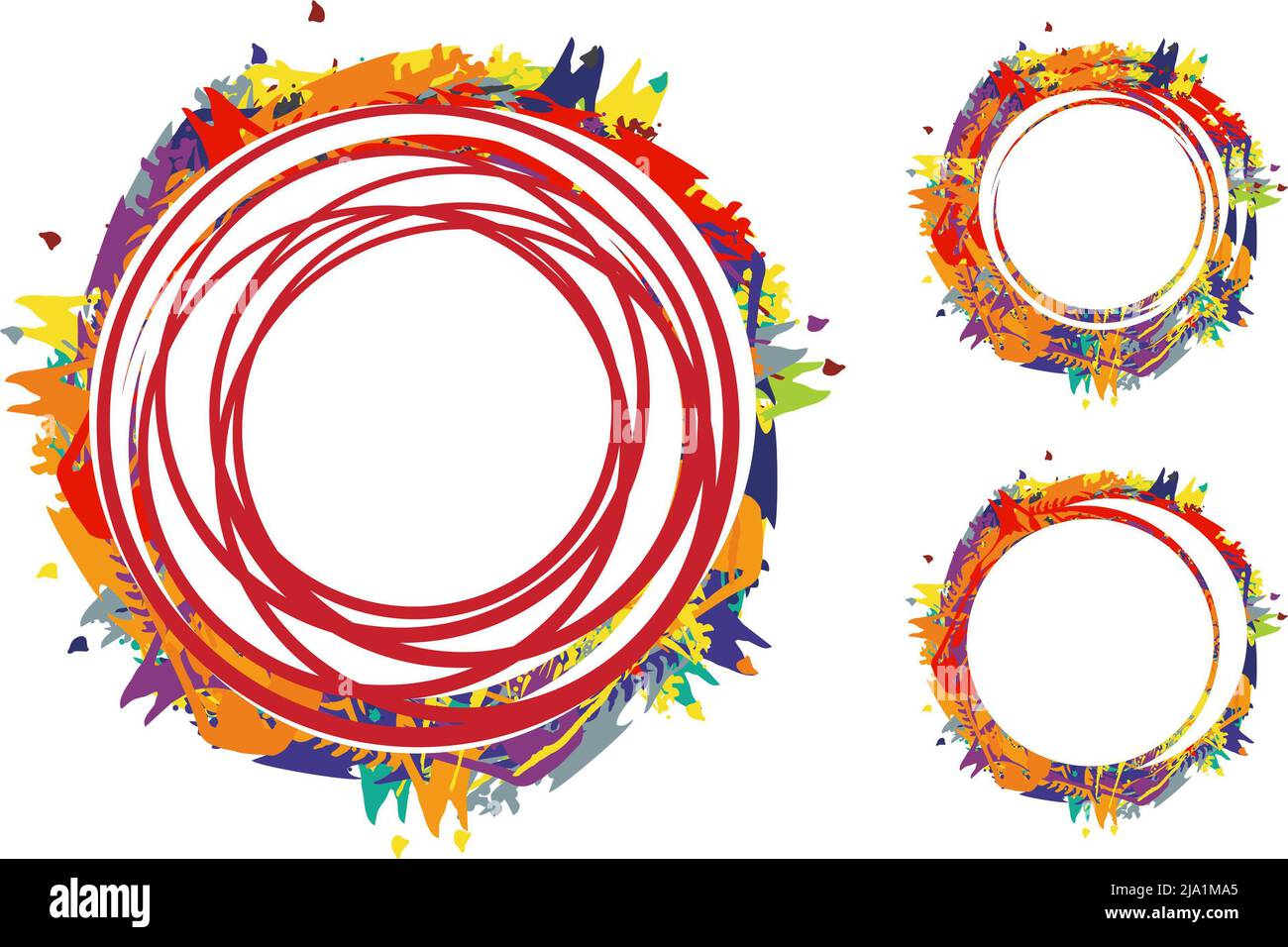 Bright multicolored cirle frames for holidays or events. Three ornate ...