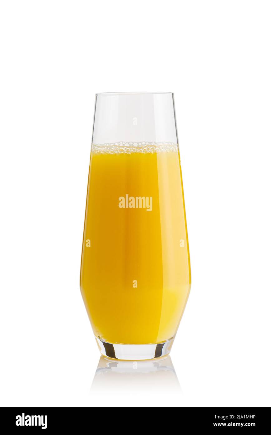 Orange juice glass, isolated on white. Glass of fresh orange juice on ...