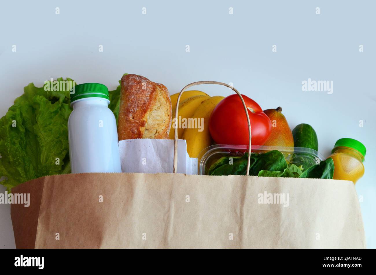 Healthy food in package of different fruits and vegetables, top view ...