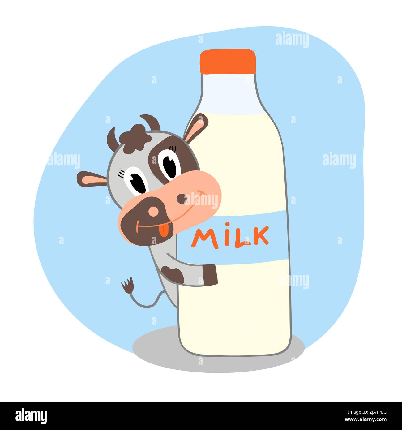 World Milk Day. A cute cow is holding a bottle of milk. June 1, holiday ...