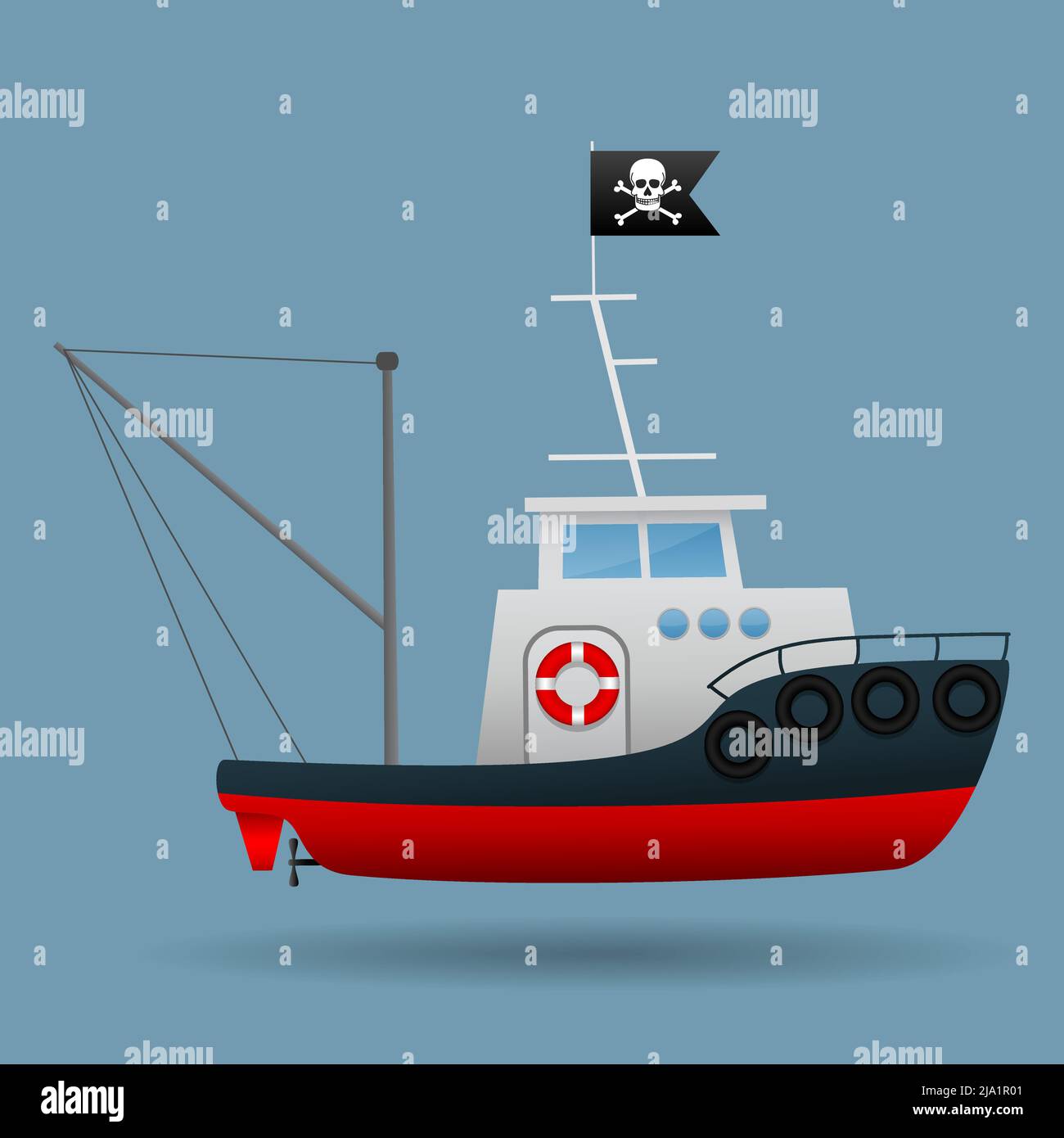 Tug boat with pirate flag raised. Vector illustration Stock Vector ...