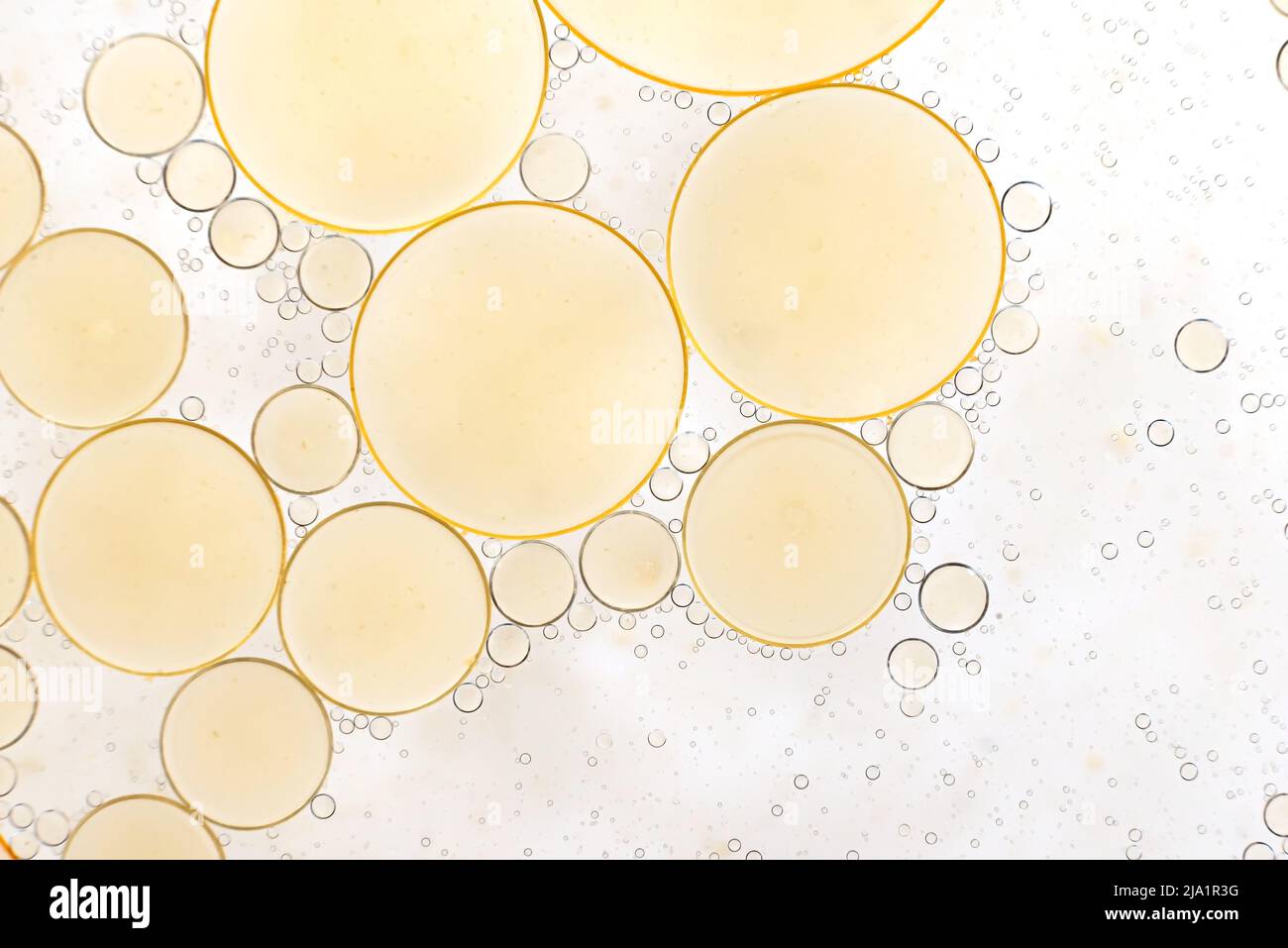 Drops of fat in water. Bubbles of fat close up Stock Photo - Alamy