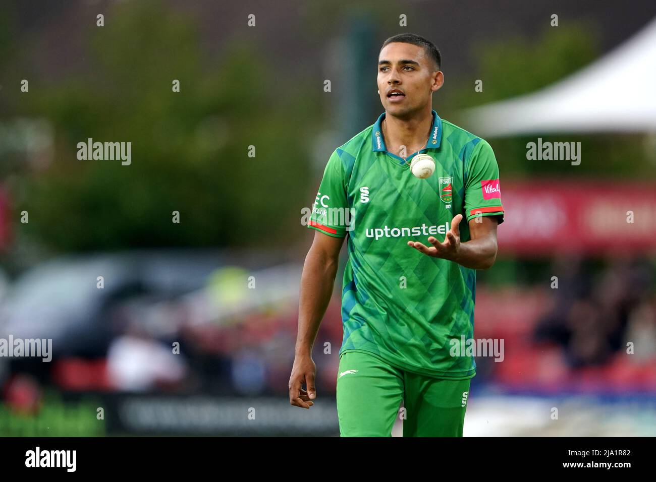 Leicestershire's Ben Mike in action during the Vitality Blast T20 north ...