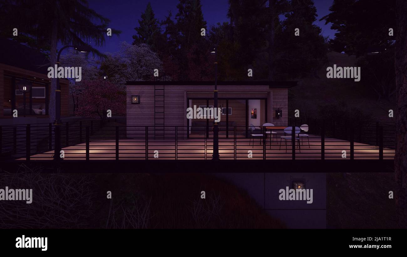 elevation wooden house architecture design nature background at the ...