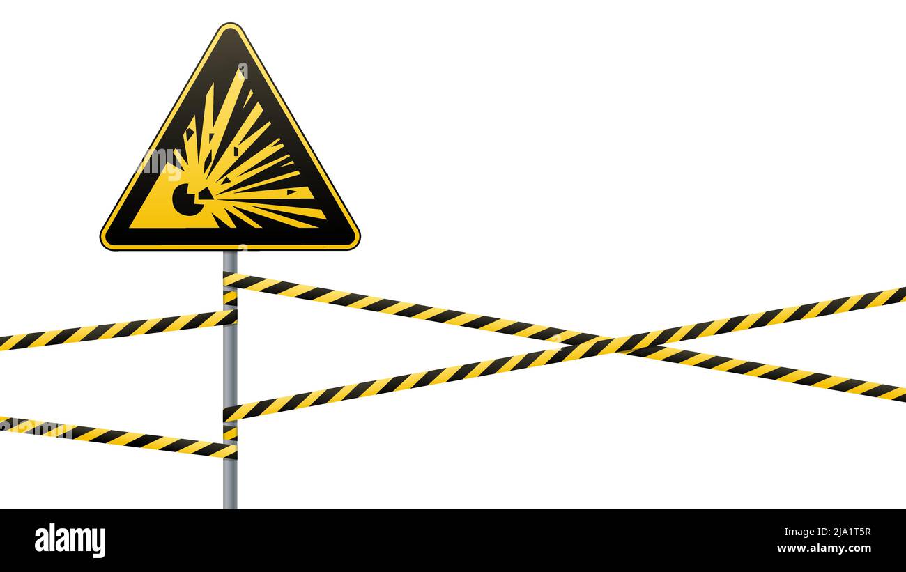 Caution - danger Warning sign safety. Explosive substances. yellow ...
