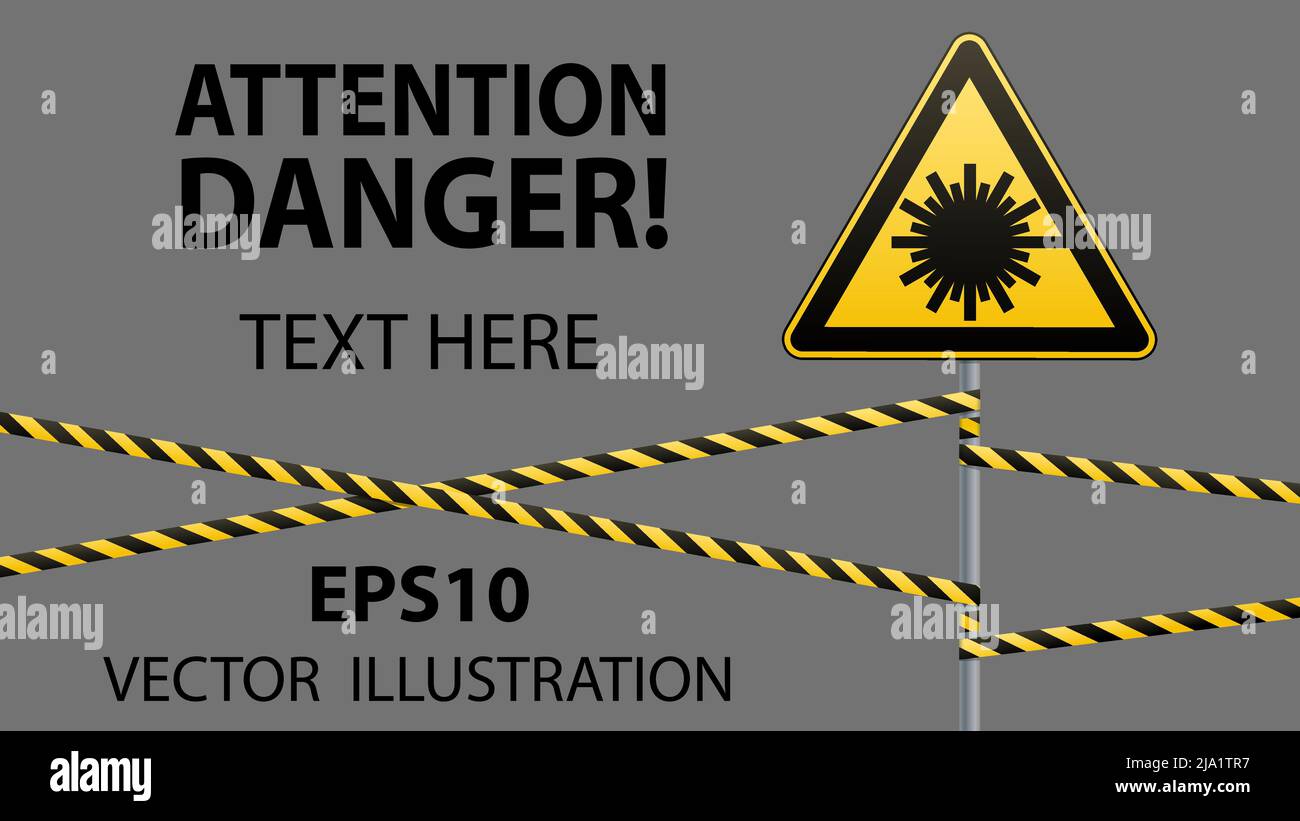 Caution - danger Warning sign safety. Danger, laser radiation. yellow ...