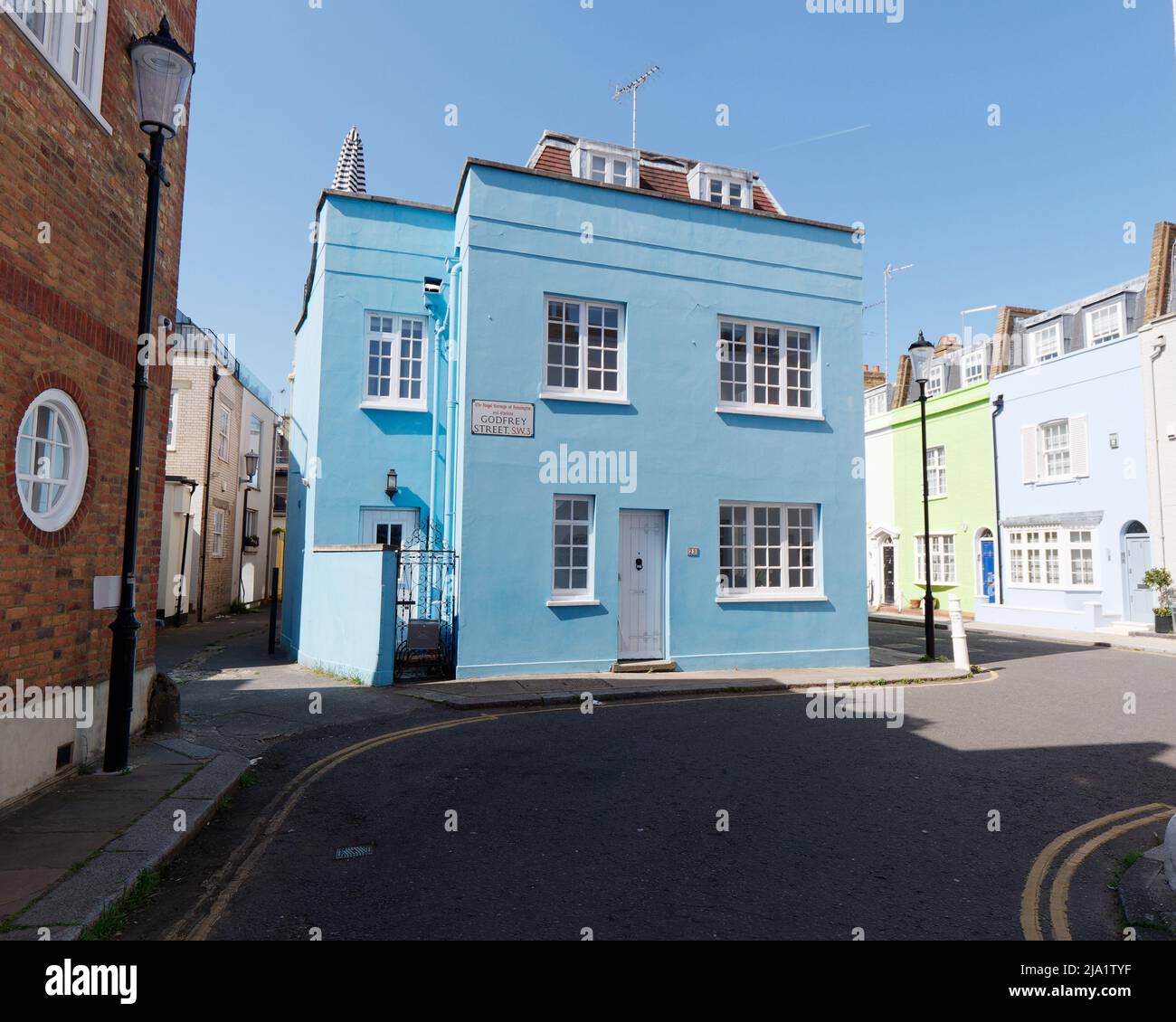 London, Greater London, England, May 14 2022: Pretty pastel blue ...