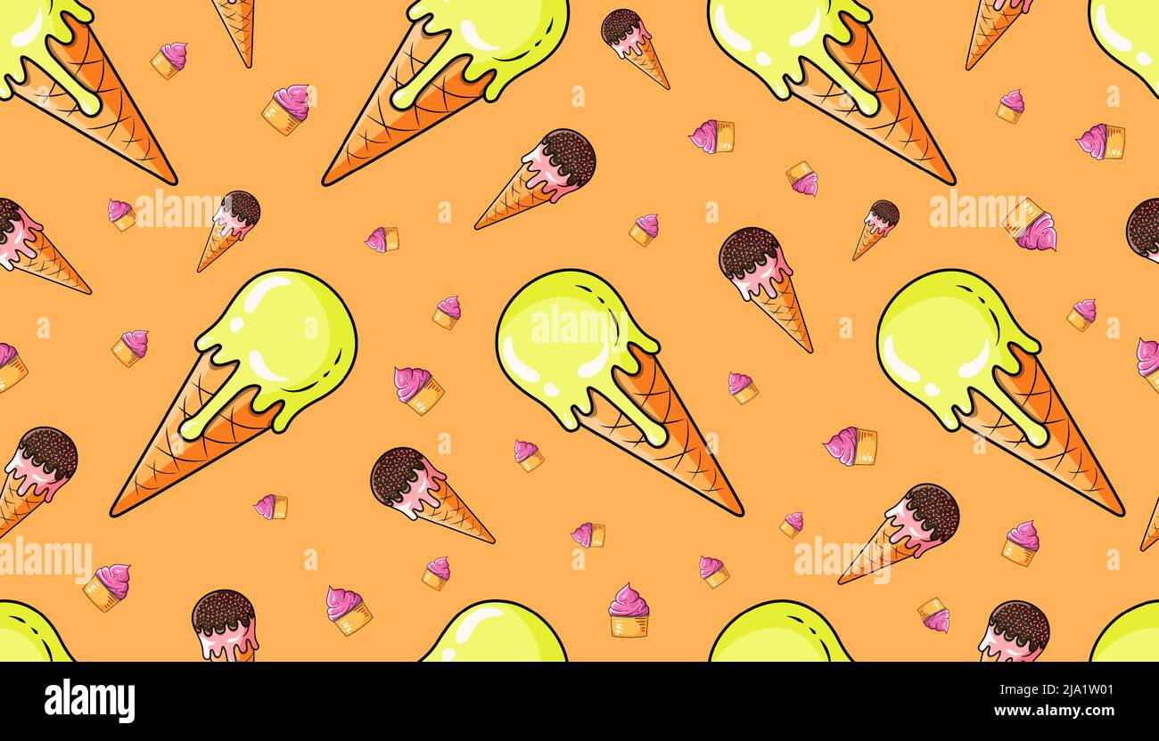 Ice cream cones vector seamless pattern vector illustration For the ...