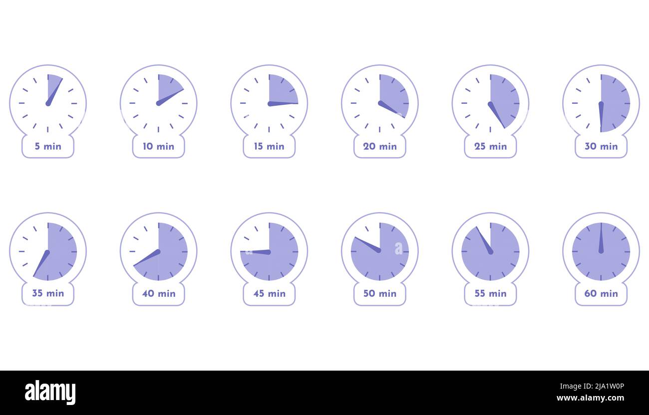 Timer clock Stopwatch 5 minute to 1 hours isolated set icons Label ...