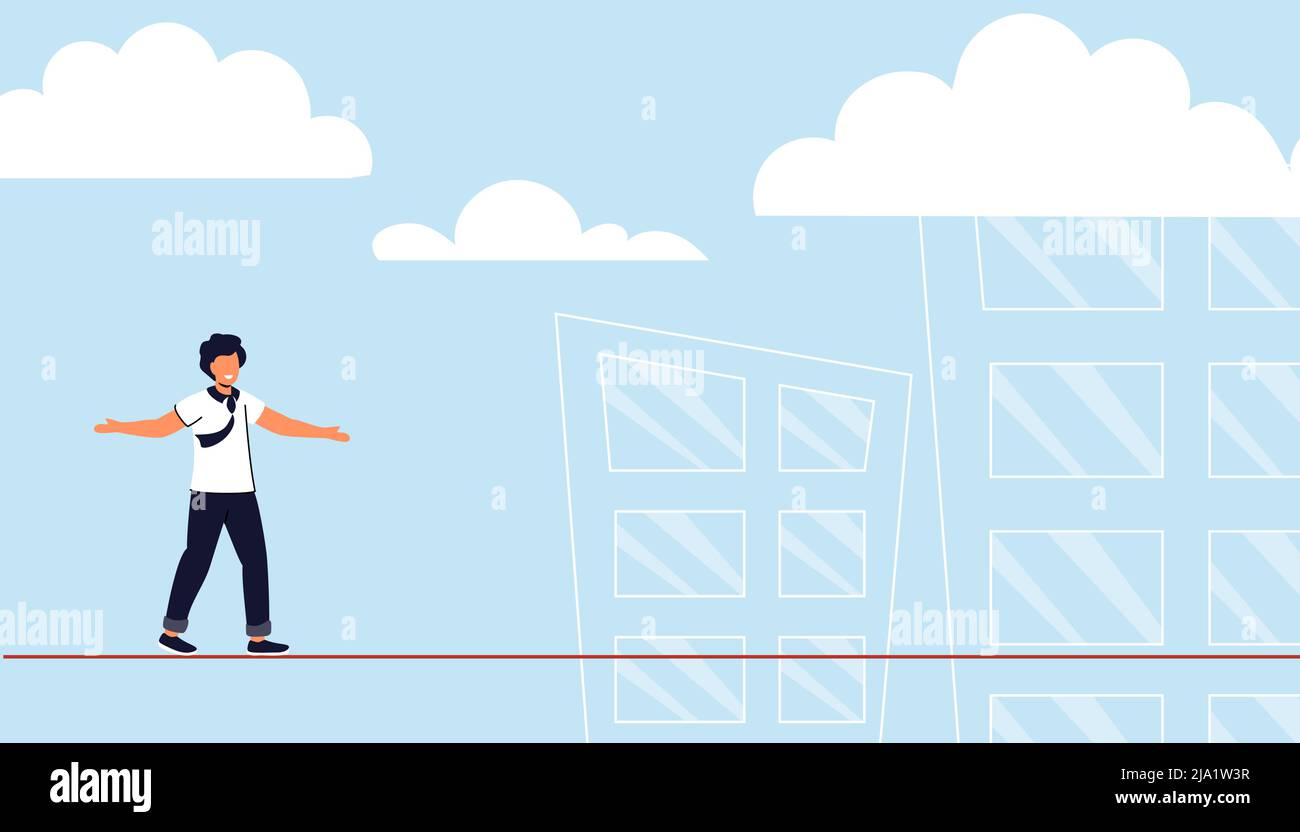 Taking risk concept for success Man walking on tight rope symbol vector ...