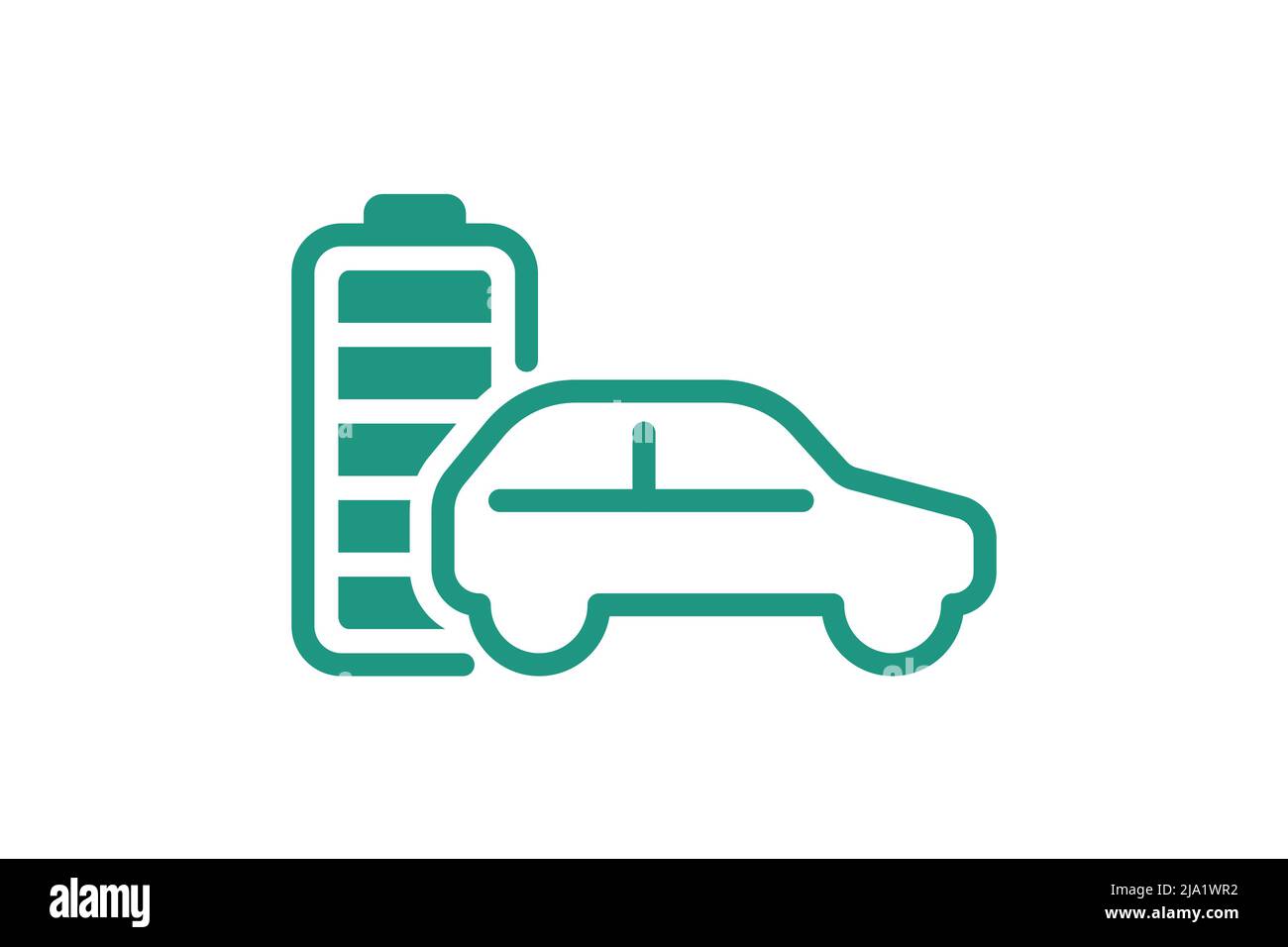 Electric car with fully charged battery energy indicator green linear ...